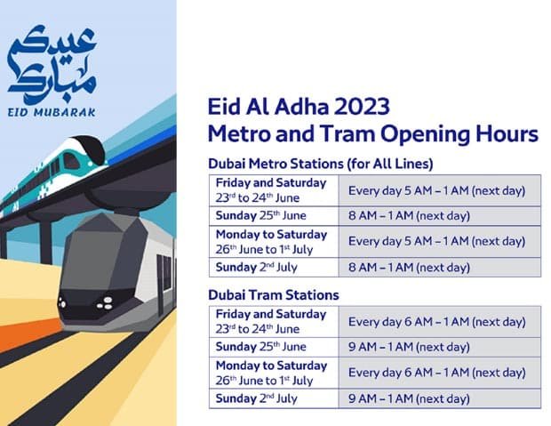 Dubai Metro Timing - Eid al Adha 2023 - Dubai Metro Information